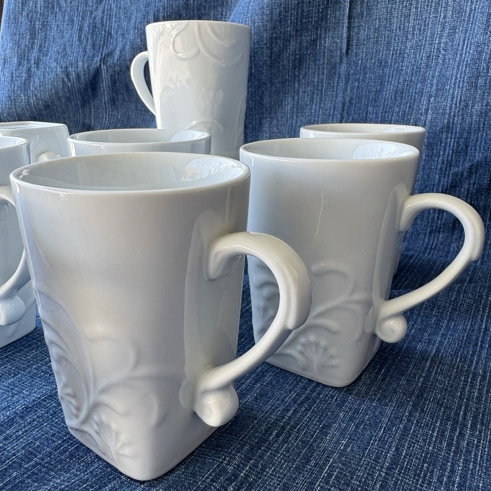 Boutique by Corelle Cherish White Square Vitrelle Glass Mugs - Open ...