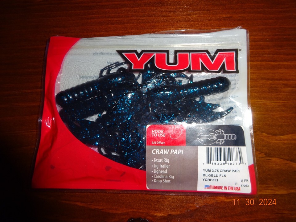 YUM CRAW PAPI 3-3/4" Two 8-CT Packs 2 Colors: Crawdad & Black Blue ...