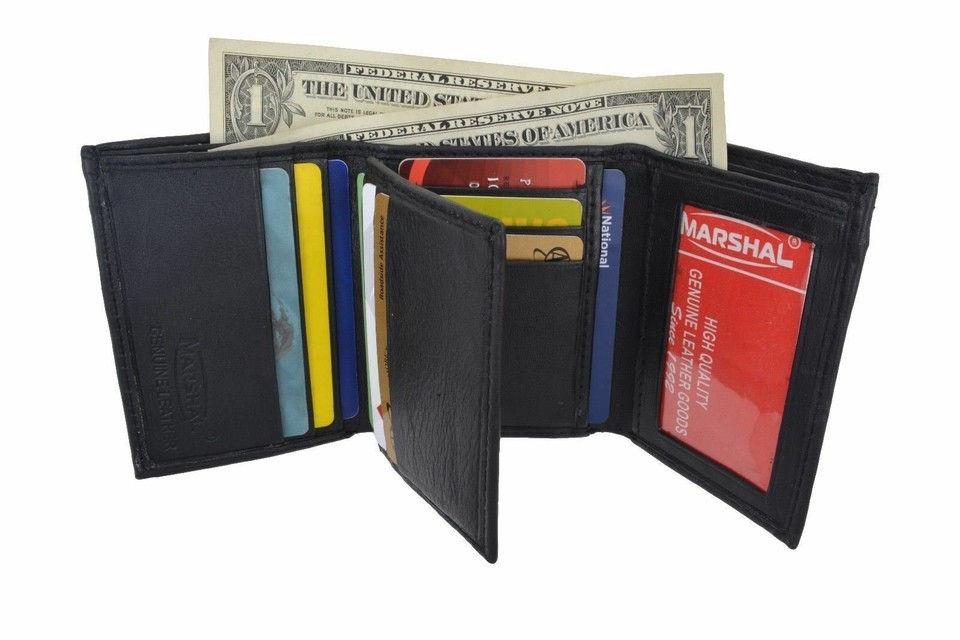 Men’s Leather 9 Credit Card Slots 4 Id Holder Trifold Double Bill ...