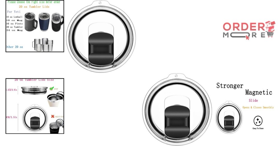 Transparent Magnetic Slider Lids - 2-Pack for 20 oz Yeti, Ozark Trail ...