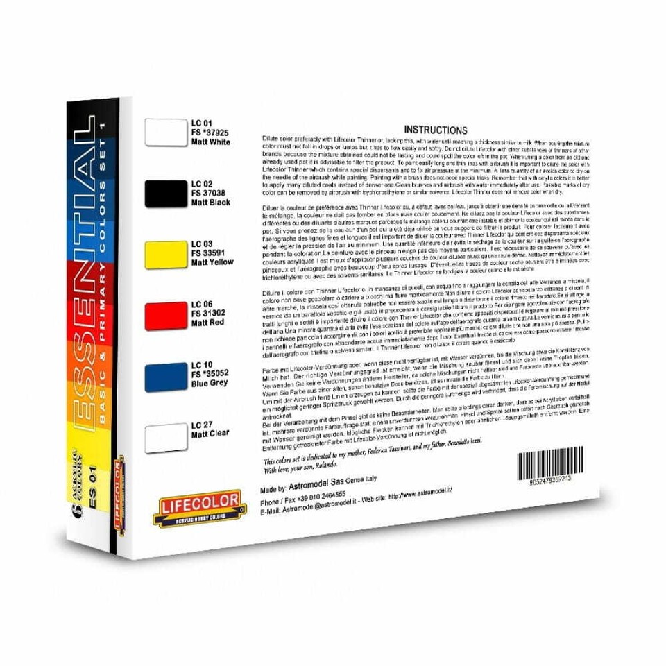 Essential Basic Primary Colors Acrylic Set 6 22 ml Lifecolor Hobby ...