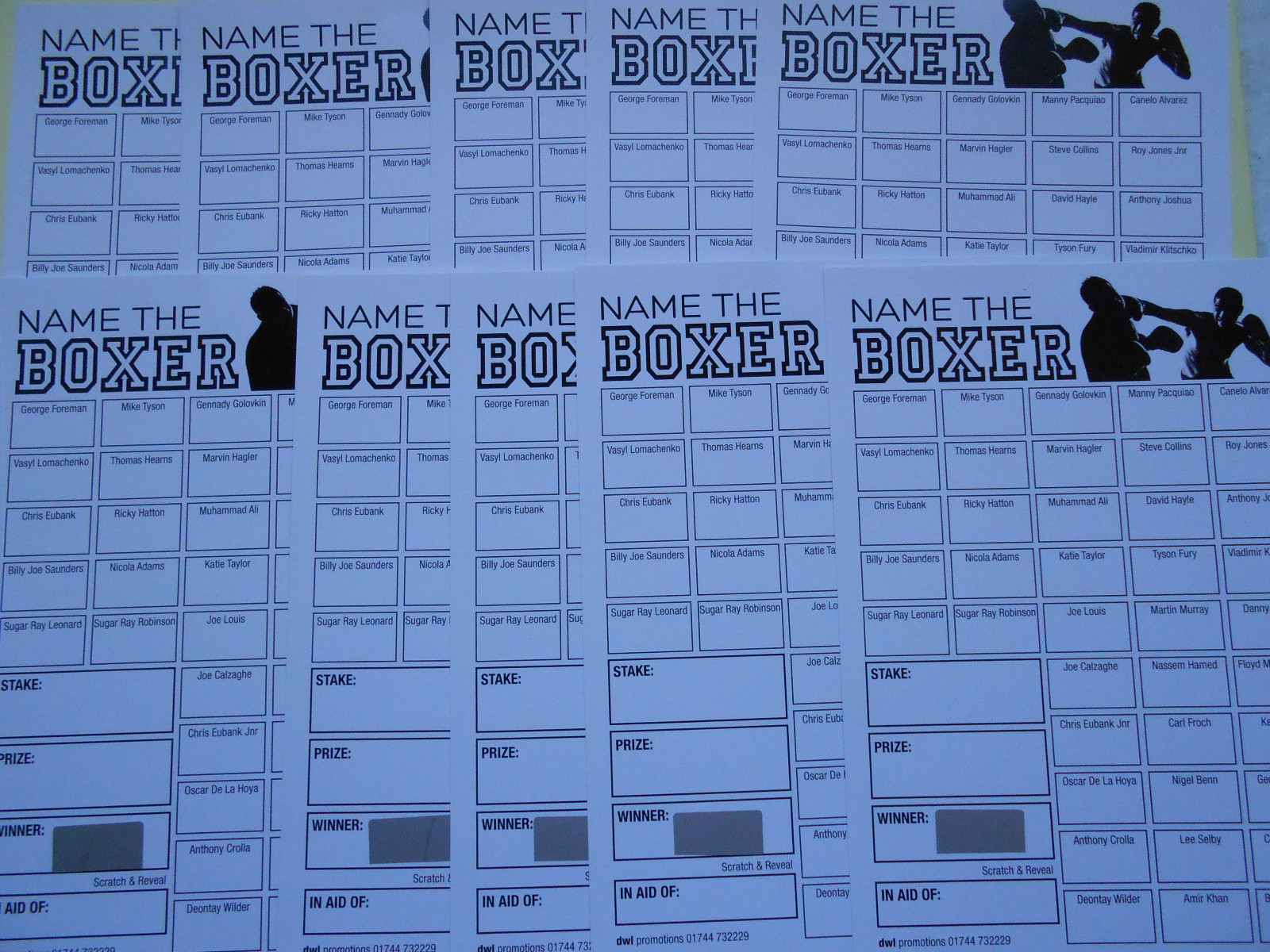NAME THE BOXER SCRATCH CARDS - 40 SPACES -SET OF 10- WHICH WILL WIN ...