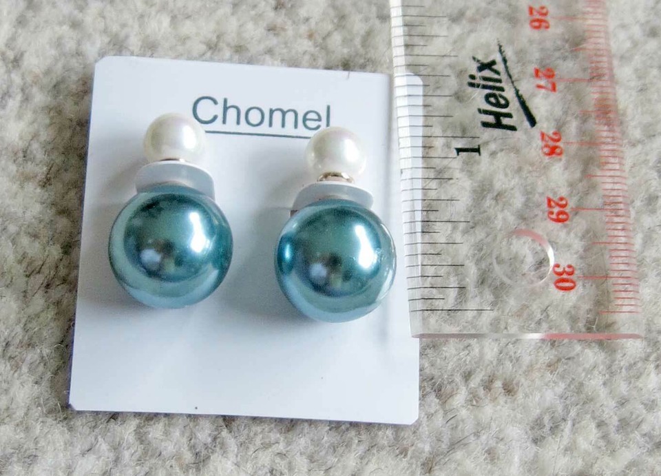 Brand New! Chomel Teal & White Double-Pearl Stud Earrings—Reversible ...