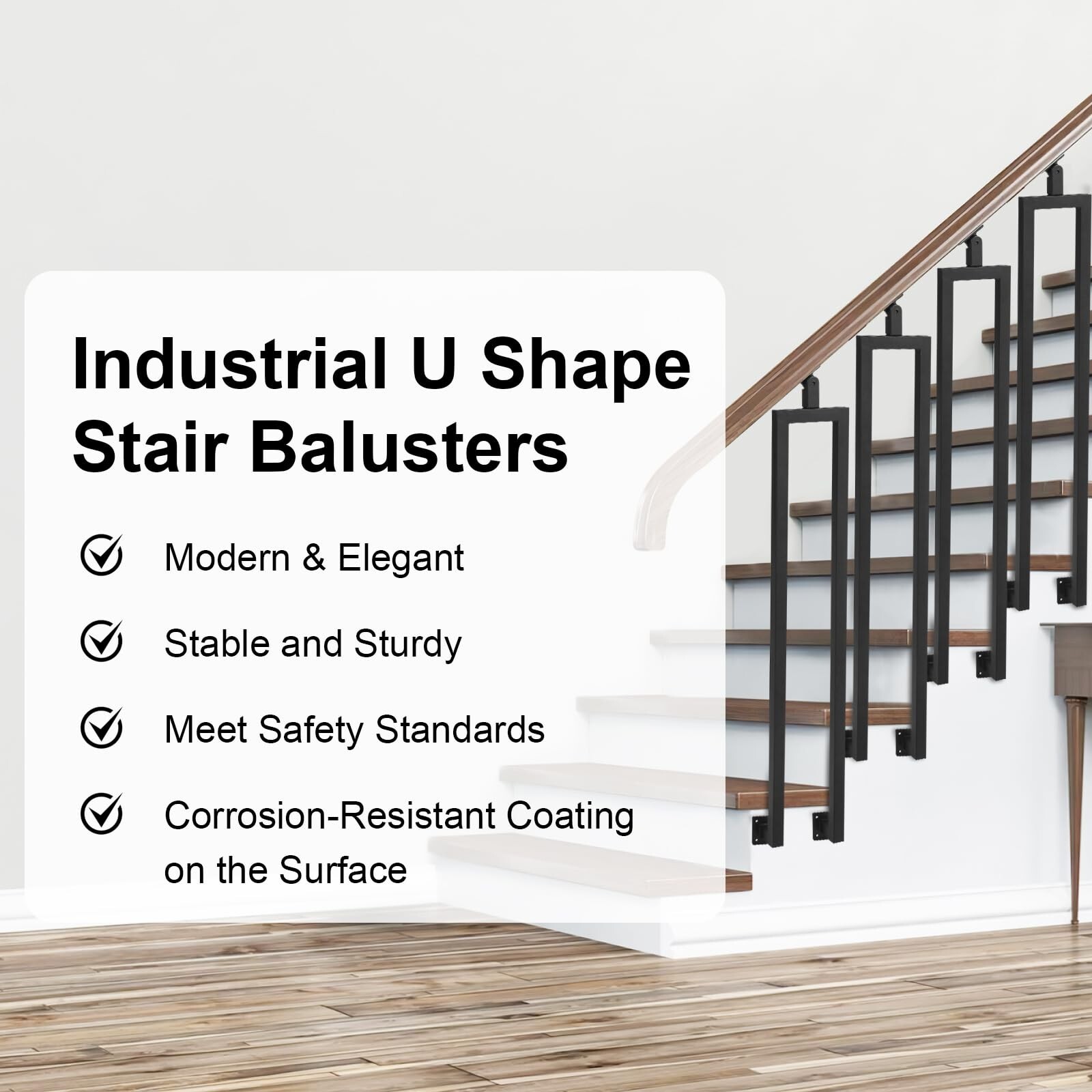 4 Pack U Shape 38.6" Stair Balusters with Adjustable Top Bracket for ...