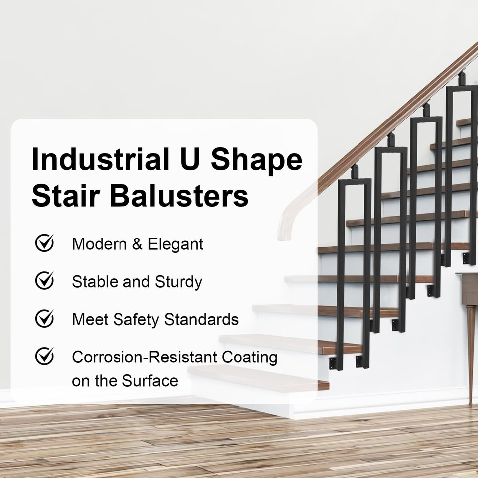 4 Pack U Shape 38.6" Stair Balusters with Adjustable Top Bracket for ...