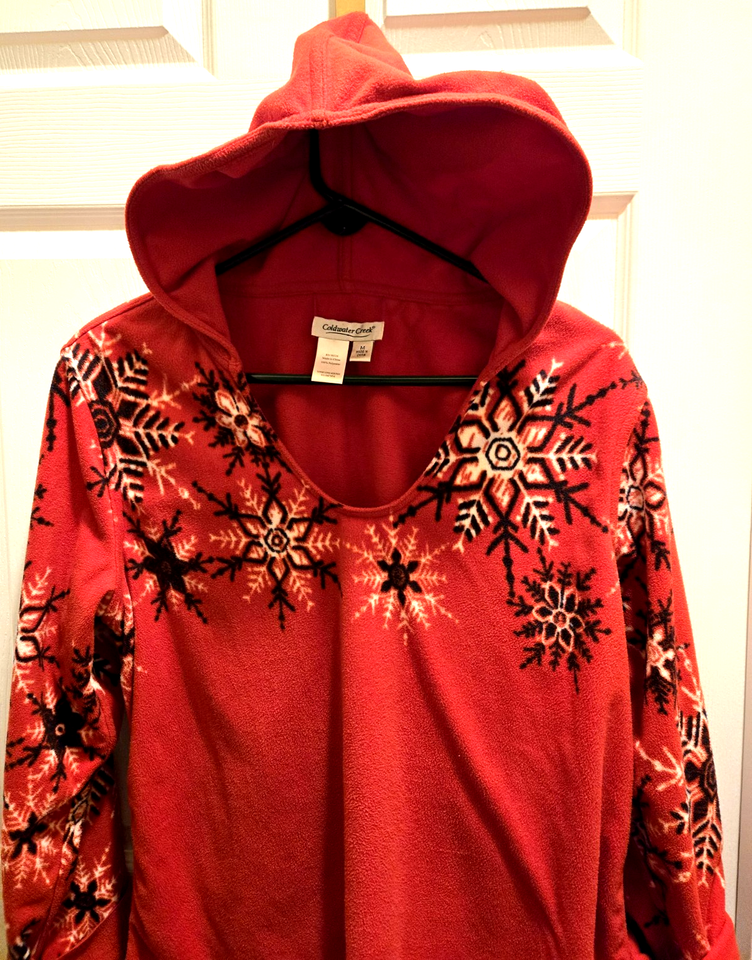 Coldwater Creek red snowflakes fleece long sleeve hooded top Size ...