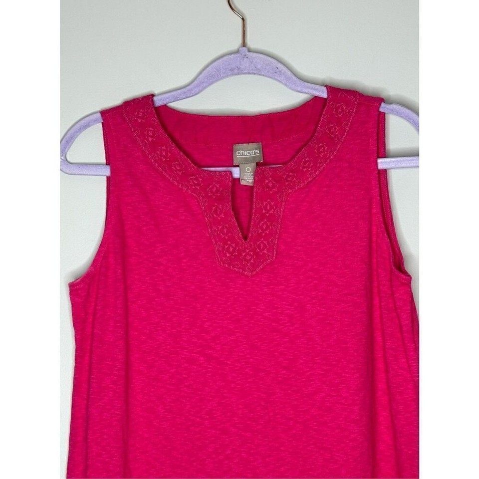 Chico’s Linen Blend Pink Embroidered Collar Dress Size 0 (4) | eBay