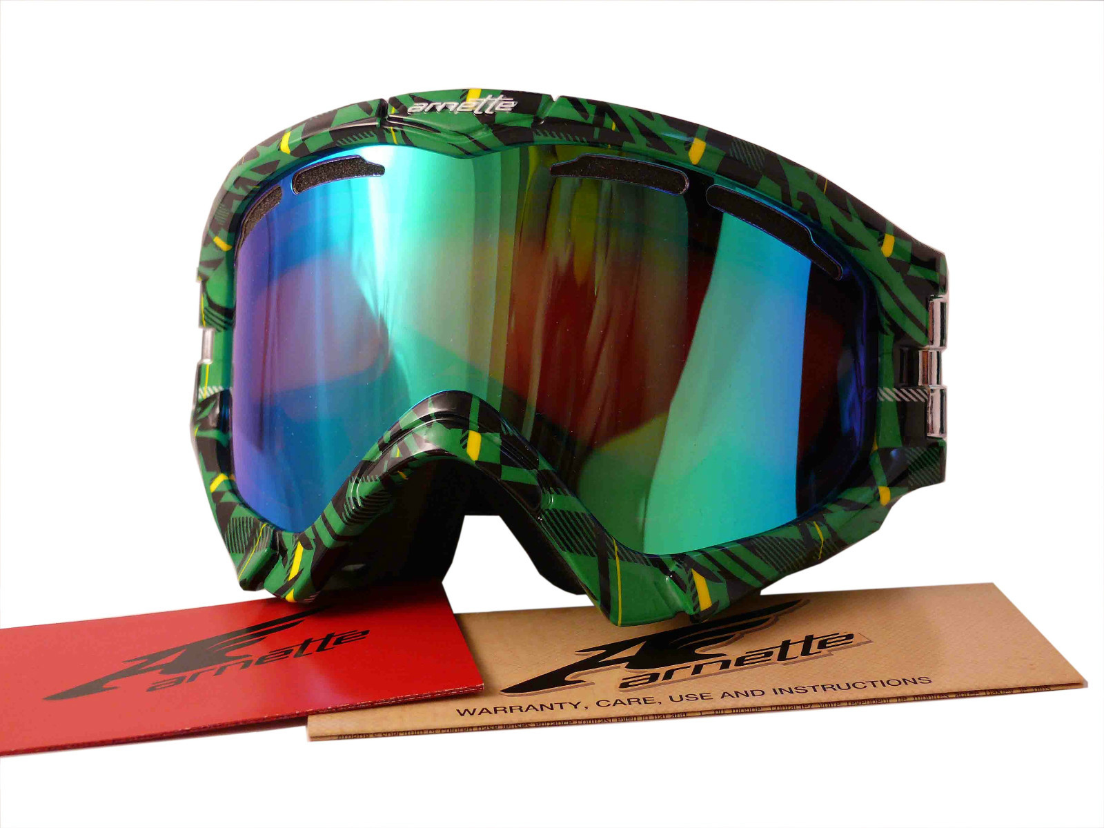 ARNETTE SERIES 3 SNOW GOGGLES GREEN PLAID FRAME AQUA CHROME LENS NEW | eBay