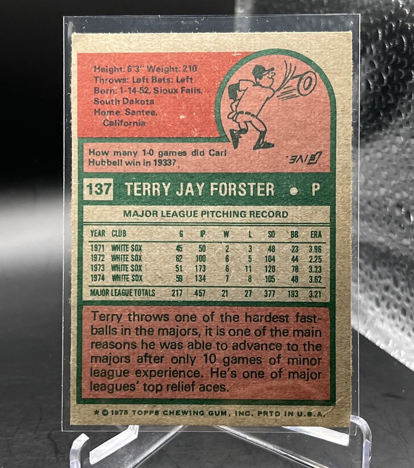 1975 Topps Baseball Card #137 Terry Forster Chicago White Sox EX-NM | eBay