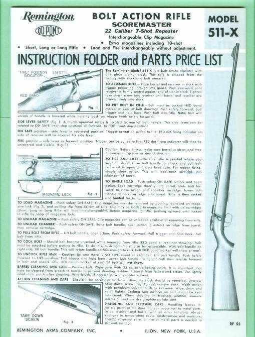 Remington Model 511-X Factory Owners Instructions Manual Reproduction ...