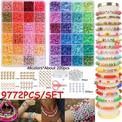 10000+ Clay Beads for Bracelet Making Kit Clay Flat Polymer Beads ...