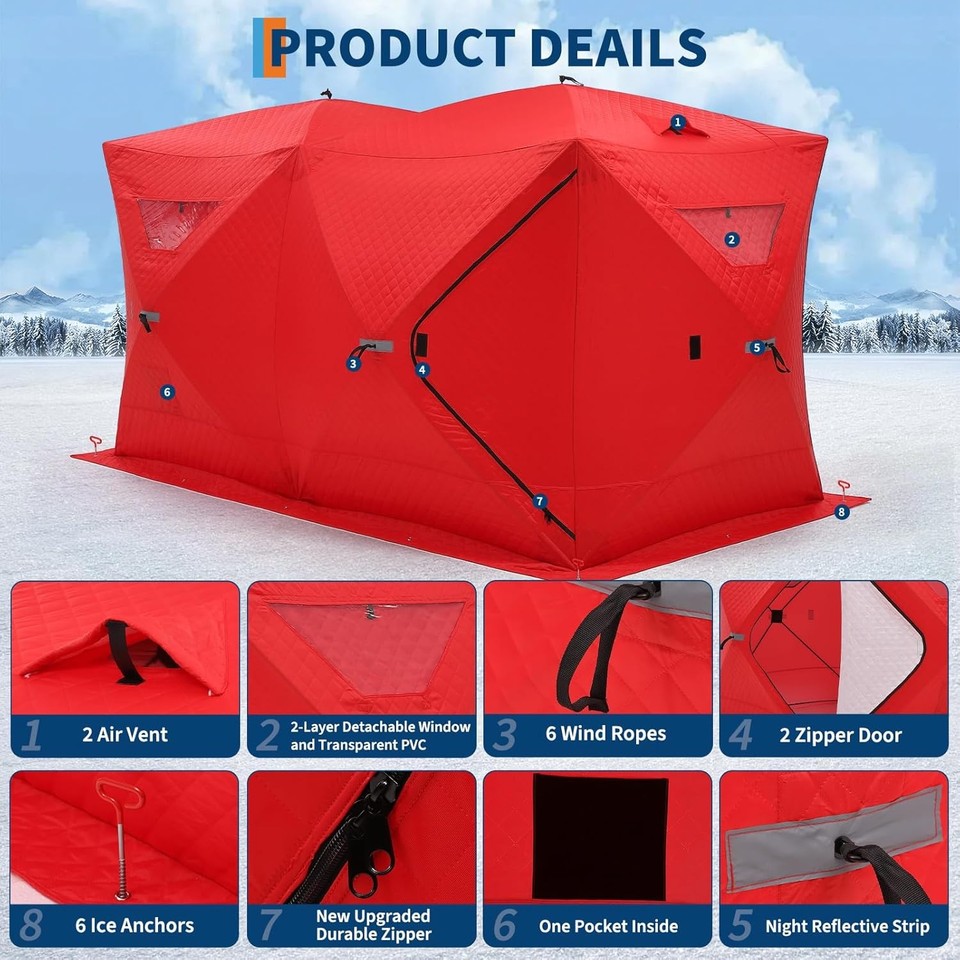 Pop-up Ice Fishing Shelter Insulated Ice Fishing Tent Portable Ice ...
