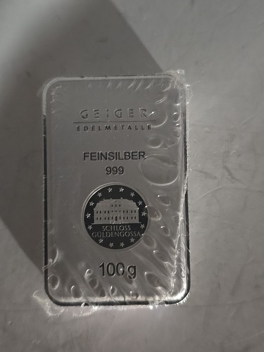 100 gram .999 Silver Bar ~ Geiger Edelmetalle LEV ~ In Plastic w ...