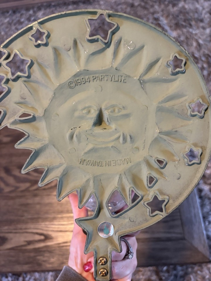 Vtg 1994 Party Lite Sun & Moon Metal Wall Hanging Candle Holders Green ...