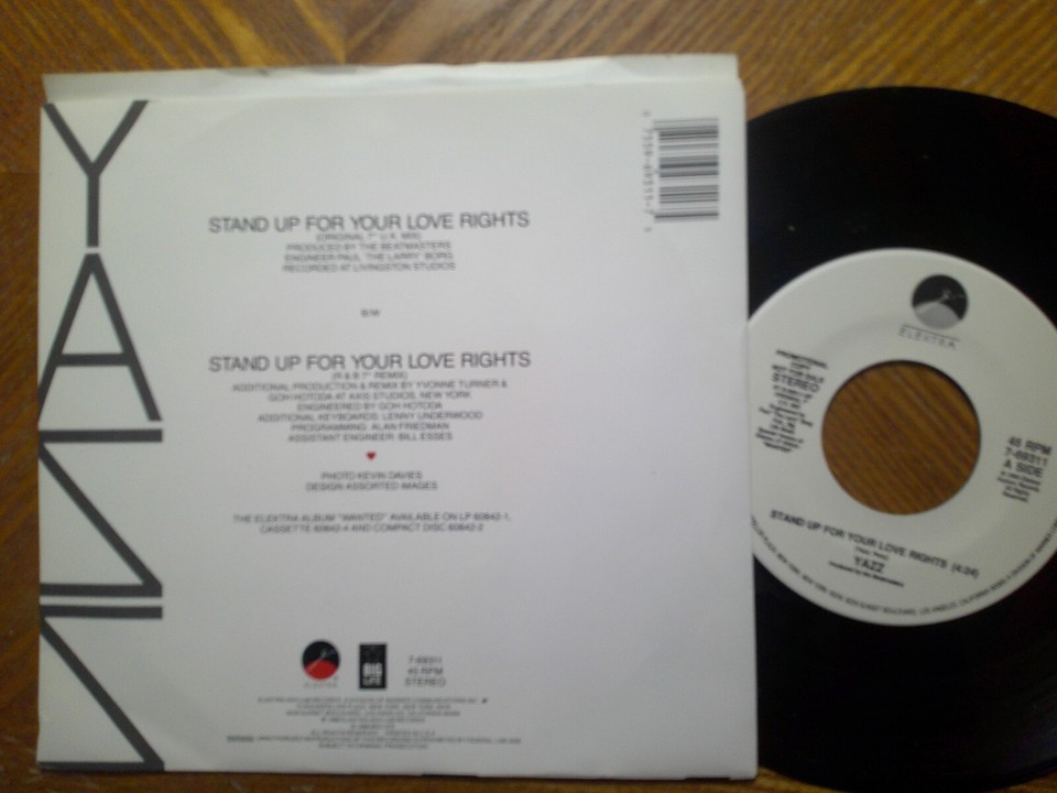 PROMO ELEKTRA 45 7" RECORD w/PIC SLV/YAZZ/STAND UP FOR YOUR LOVE RIGHTS ...