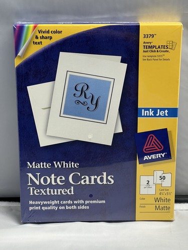 Avery 3379~Ink Jet Heavyweight Textured Note Cards-50 Cards & Envelopes ...