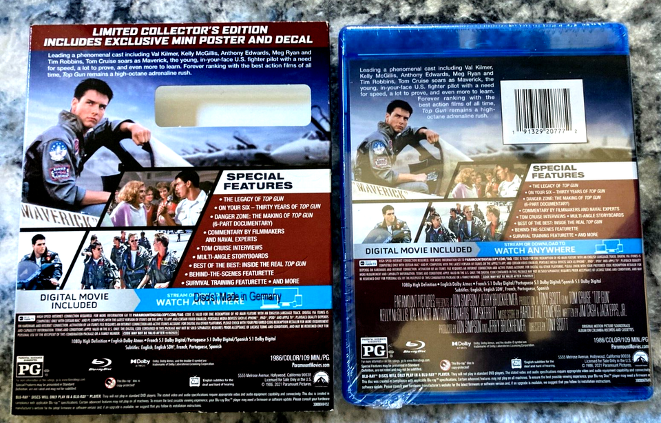 Top Gun (Blu-ray) (COLLECTOR'S EDITION) TOM CRUISE (CARDBOARD SLEEVE ...