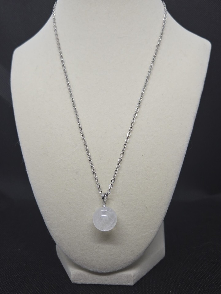 Milky Quartz Sphere Crystal Jewelry Pendant Necklace 18" Stainless ...