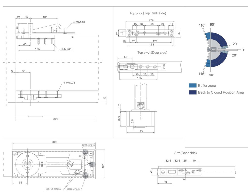 GMT N-500 Two-way Open Floor Spring Glass Hinge Closer For Door Weight ...