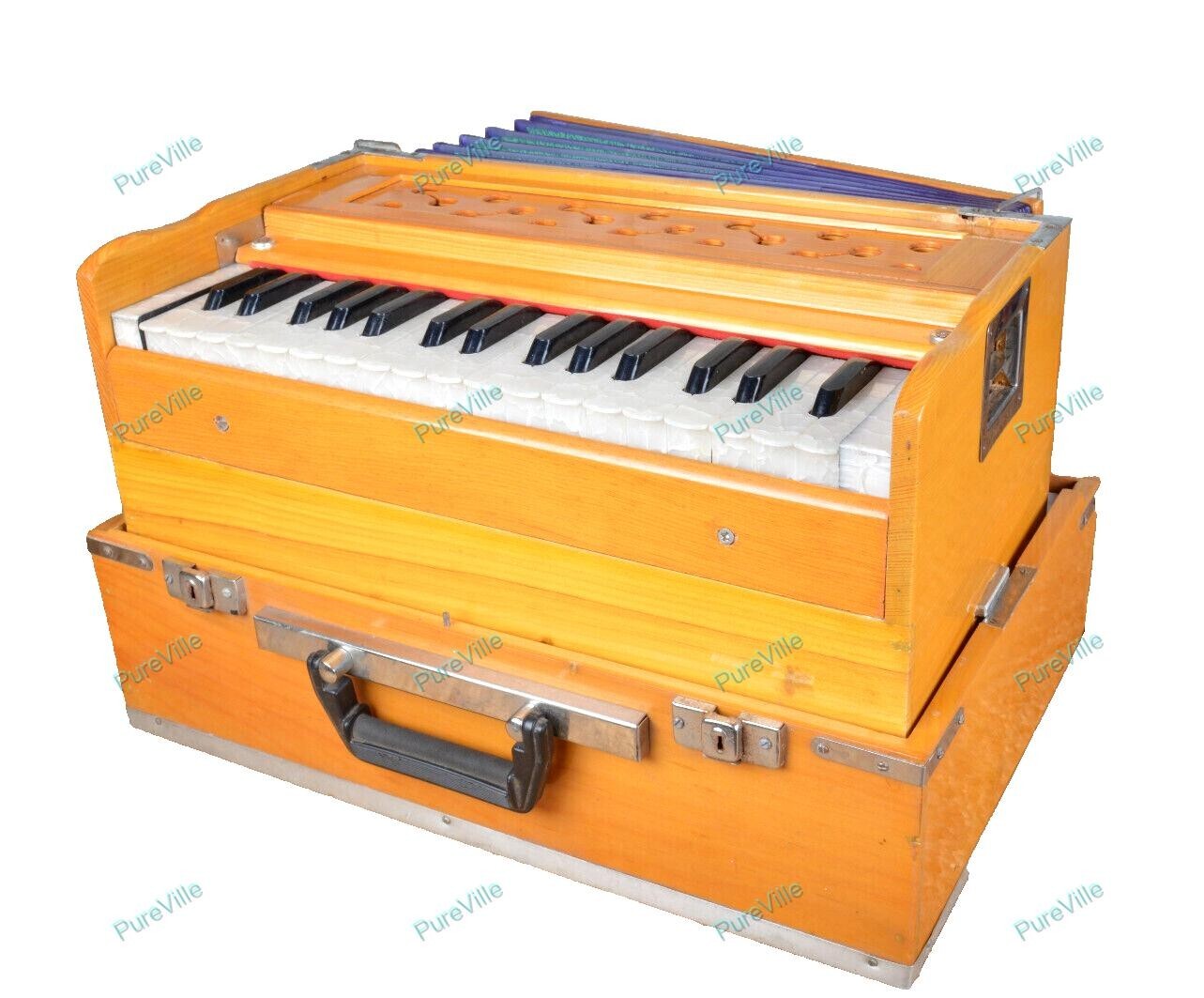 32 Keys Multi Bellow Yellow Without Stopper Portable Harmonium With Bag ...