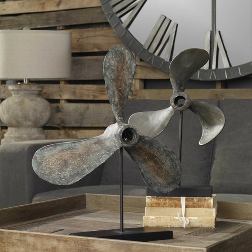 PAIR COASTAL BEACH PROPELLERS PROPS ON STANDS DISPLAY STATUE BOAT ...