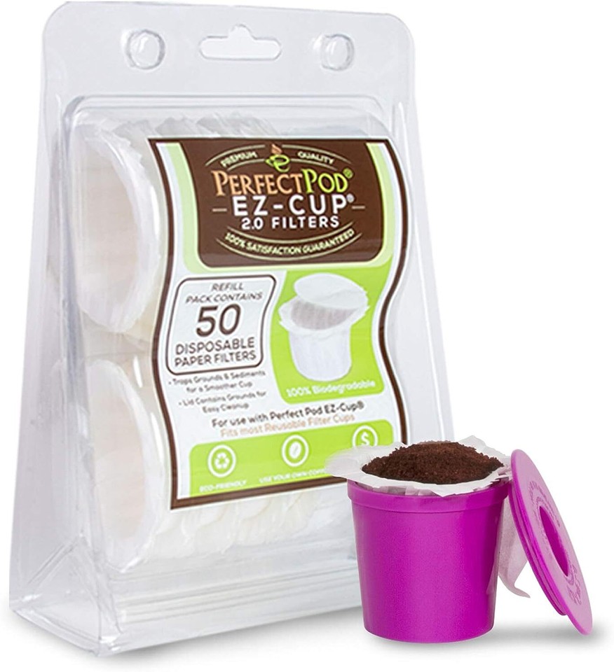 Perfect Pod EZ-Cup Paper Coffee Filters with Patented Lid for Single ...