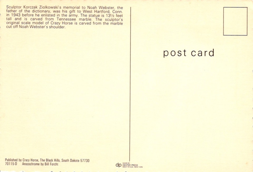 Noah Webster Statue West Hartford Connecticut Postcard | eBay