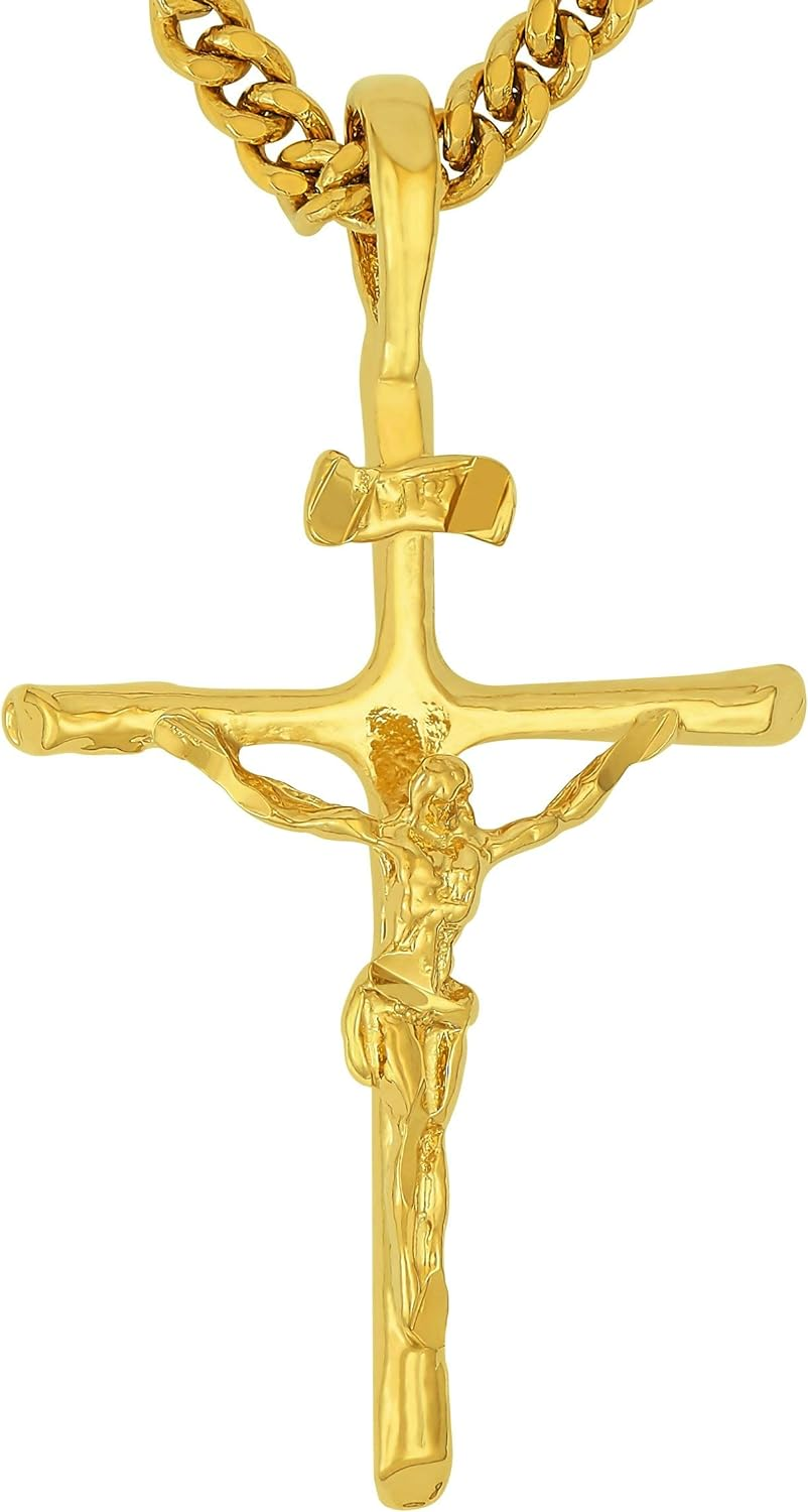 Gold Crucifix & Chain Classic Cross Necklace for Men Women 24k Real ...