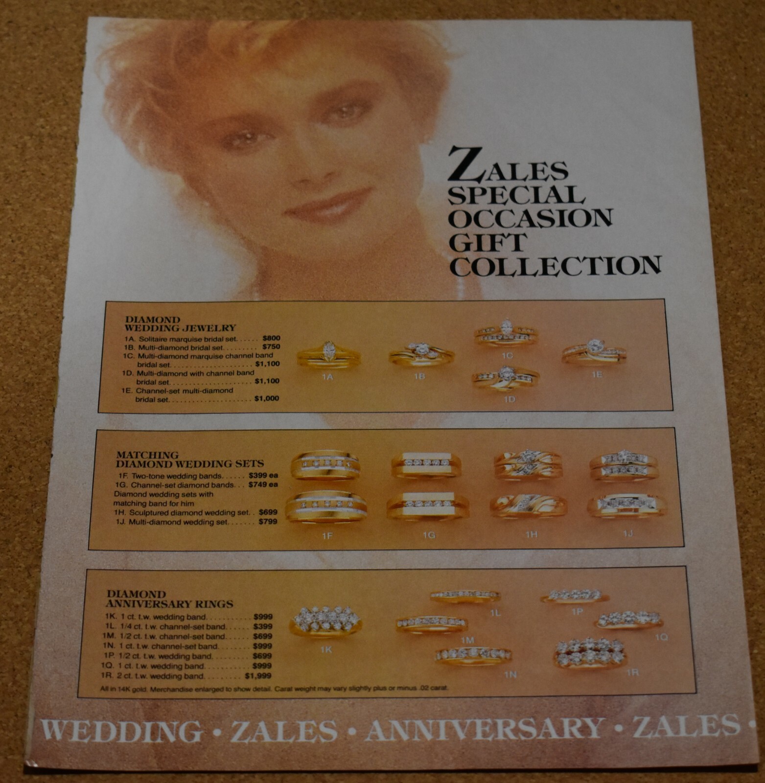 80s Print Ad Zales Wedding Anniversary gold rings diamonds jewelry lady ...
