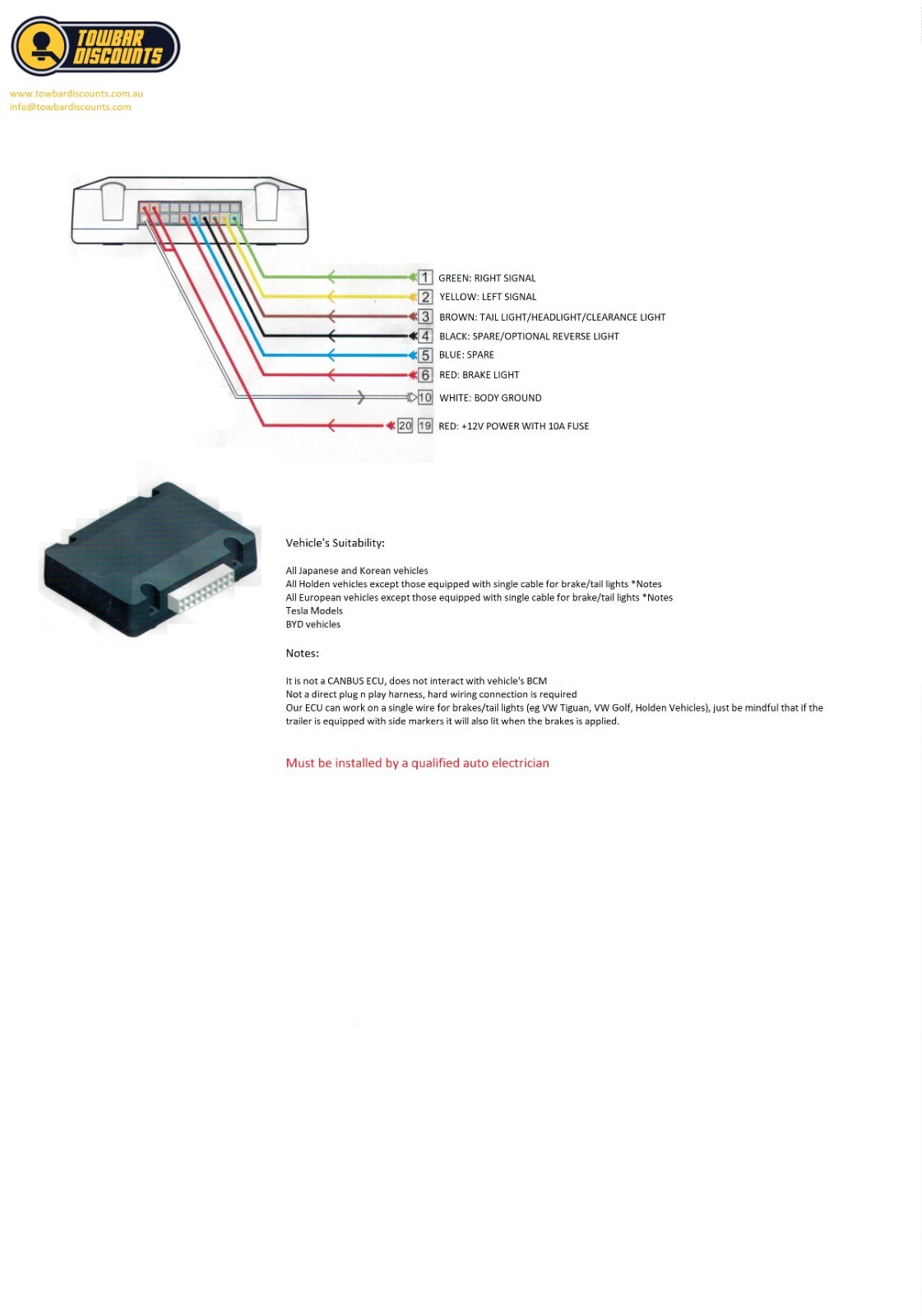 Universal Towbar Wiring Harness Kit ECU/ Universal Trailer ECU/ Trailer ...