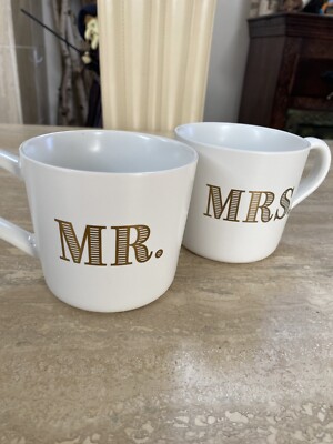 NEW Wedding Gift Set 2 Mugs MR. & MS White COFFEE MUGS CUP Stoneware ...