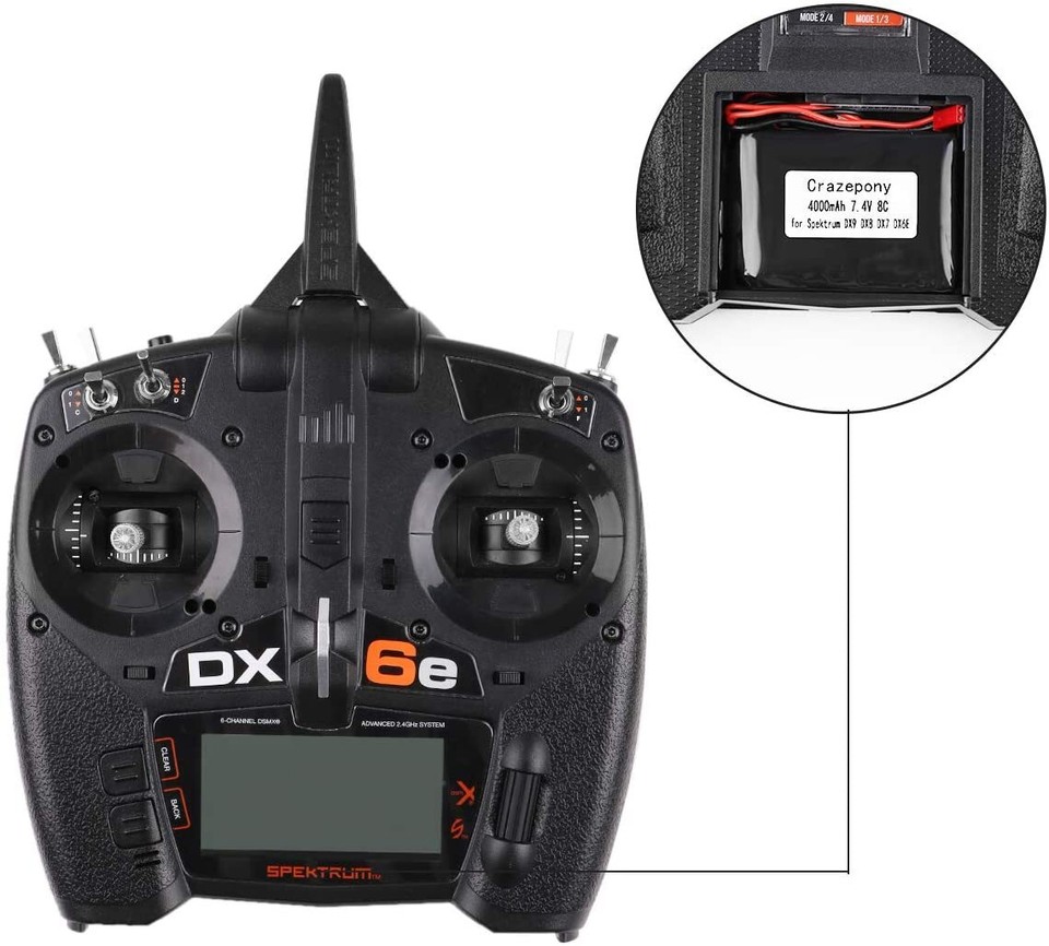 7.4V 4000mAh LiPo Battery JST JR Plug For Spektrum DX9/DX7/DX8/DX6E ...