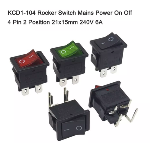 KCD1-104 Rocker Switch Mains Power On Off 4 Pin 2 Position 21x15mm 240V ...