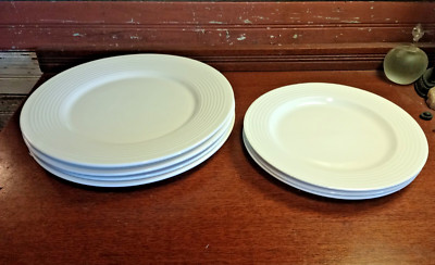 7 pc Food Network Stoneware White Ripple ~ 4 Dinner Plates and 3 Salad ...