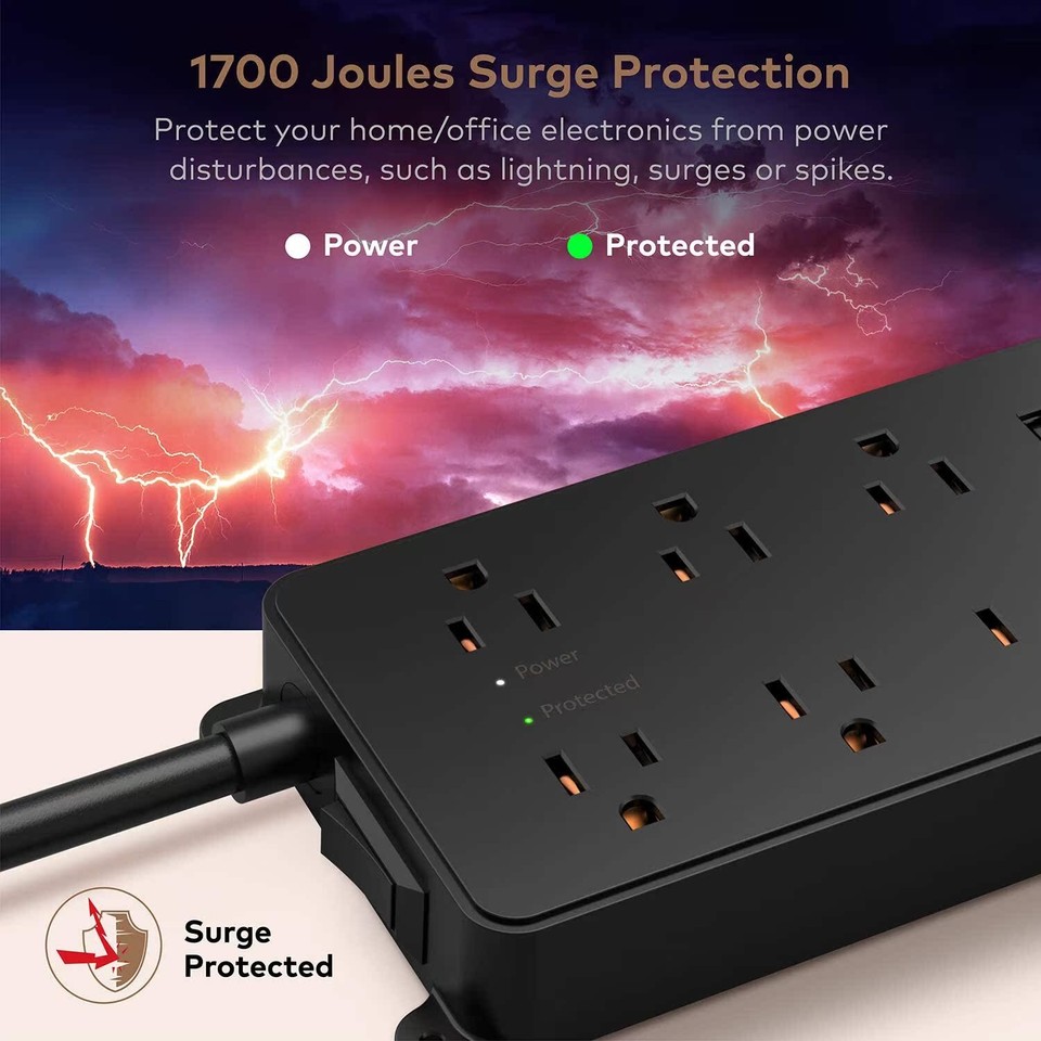 Multi-functional Power Strip Surge Protector, 8 Outlets 4Ft Long ...