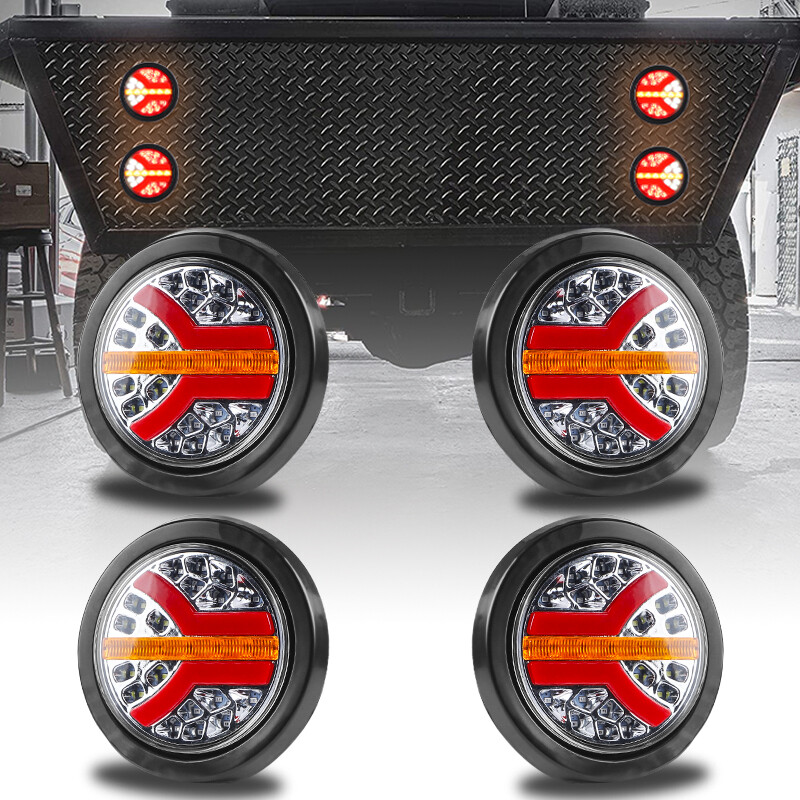 4X 4" LED Round Tail Lights Truck Trailer Indicators Stop Brake Turn ...