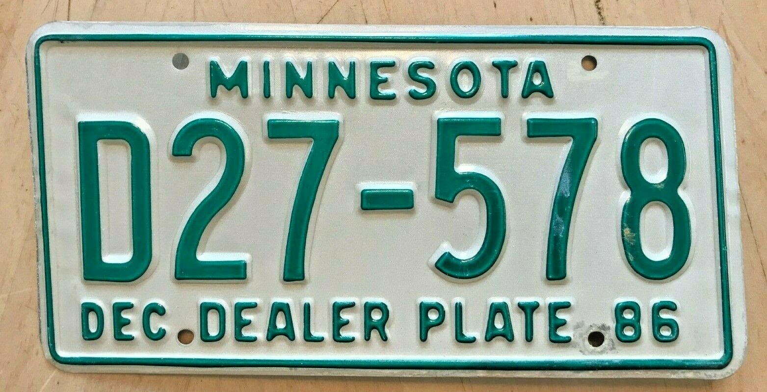 1986 MINNESOTA NEW USED CAR AUTO DEALER LICENSE PLATE " D 27 578 " MN ...