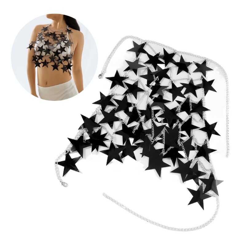 Womens Hollow Out Sparkly Star Sequins Body Chains Camisole Bra Skirt ...