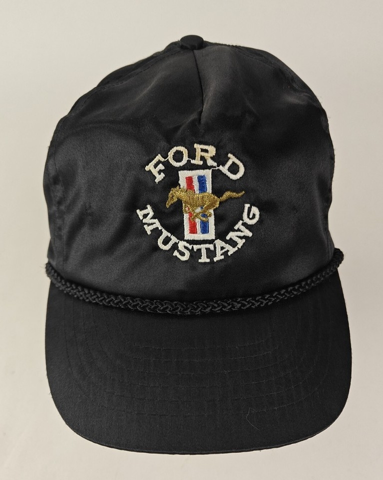 Vintage Ford Mustang Hat Satin Zipback Embroidered Cap Hat Racing Pony ...