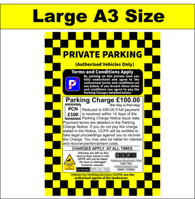 No Parking Sign / Private Parking Enforcement PCN Signs Large A3 Size ...