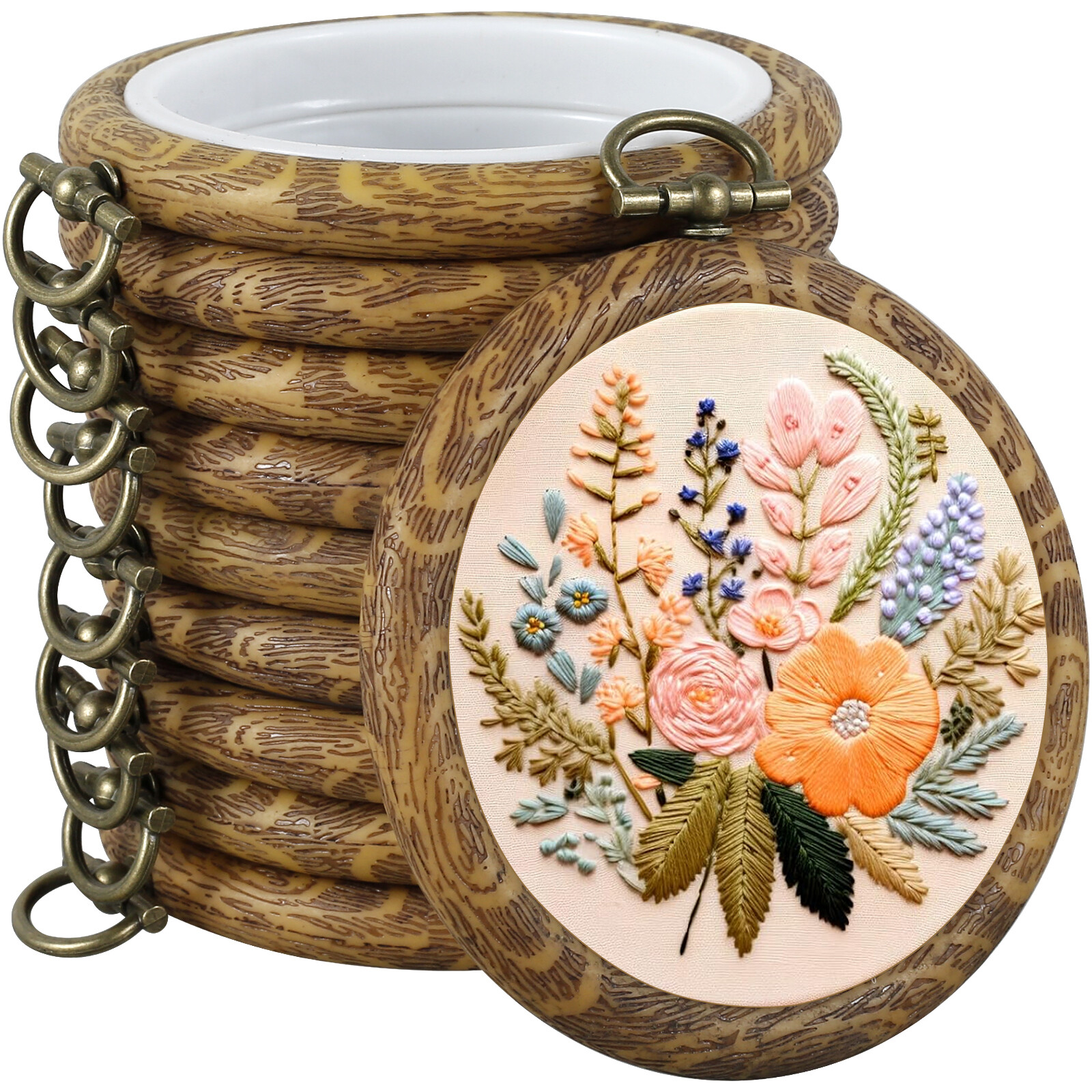 10Pcs Round Embroidery Hoop Imitated Wood Embroidery Display Frame ...