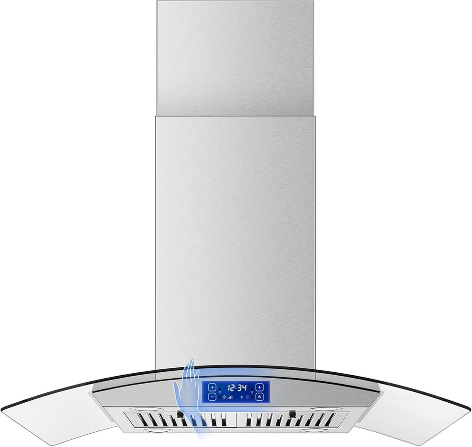 700CFM Island Range Hood 36 inch Tempered Glass Cook Fan Kitchen Vent 3 ...