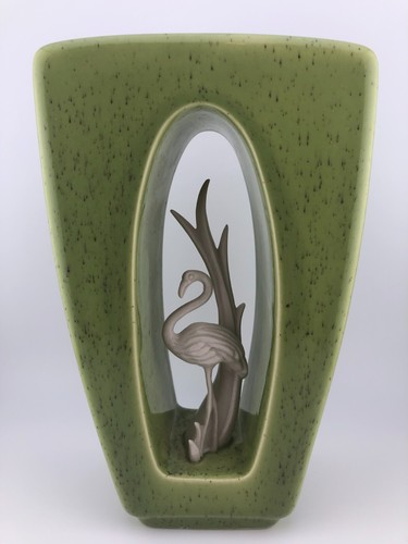 Vintage Howard Pierce Flamingo Vase Light Green Art Pottery Bisque ...