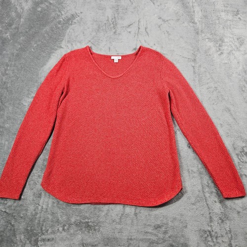 J Jill Sweater Womens XS P Petite Orange Red Textured Knit V Neck ...