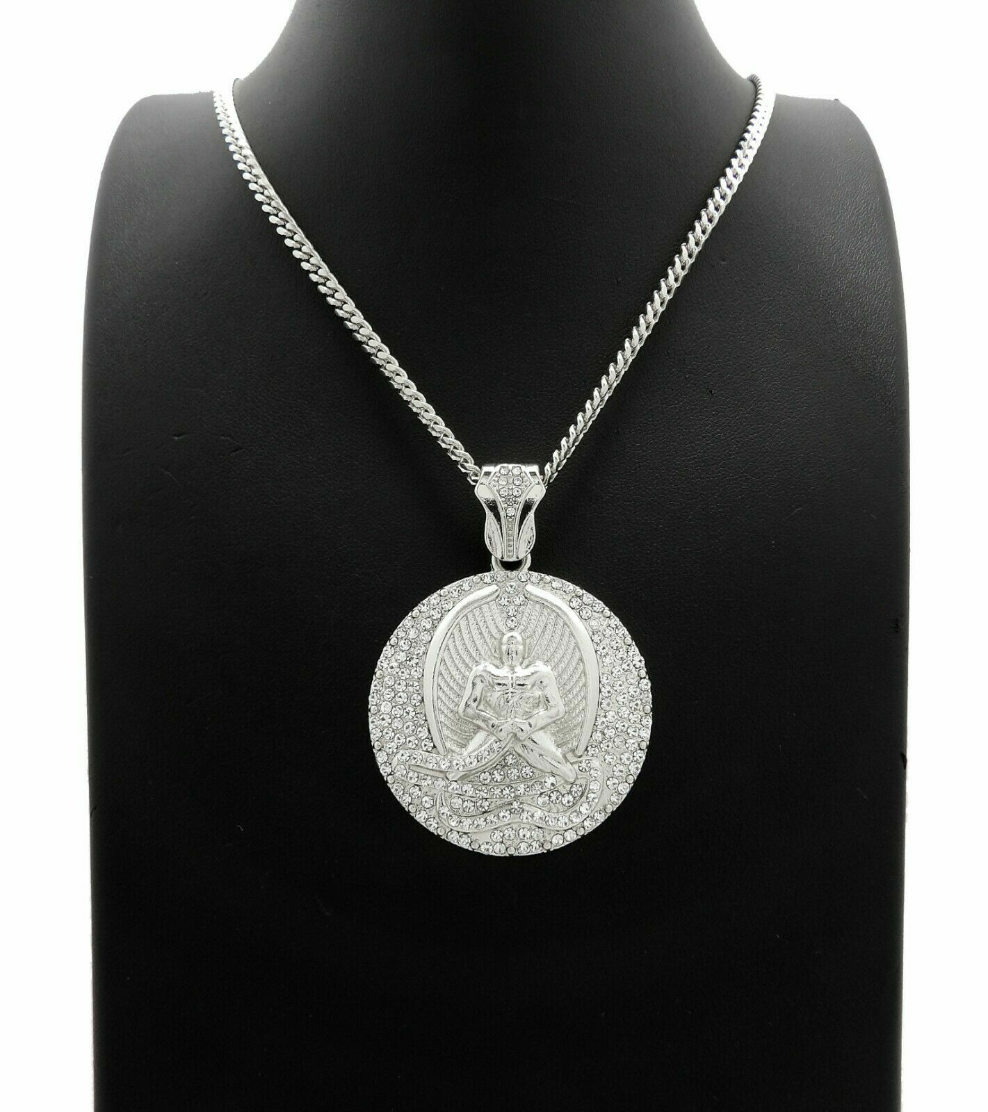 Mens 2Pac Silver PT Euphanasia Pendant & 3mm 20" Cuban Chain Hip Hop ...