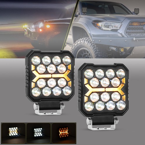 2x 4" Square LED Work Lights Spot Pods w/Amber Flash Fog Driving ...