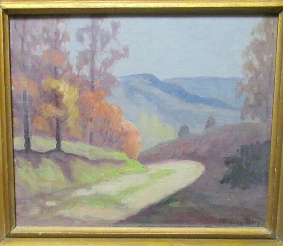 FREDERICK POLLEY "BROWN COUNTY ROAD" ORIGINAL OIL ON BOARD LANDSCAPE ...