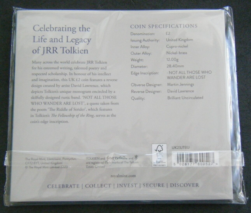 2023 JRR TOLKIEN £2 TWO POUND COIN BRILLIANT UNCIRCULATED PACK - IN ...