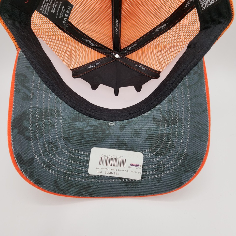 Ed Hardy Screaming Tiger Trucker Hat Orange Olive Embroidered SnapBack Cap NEW | eBay
