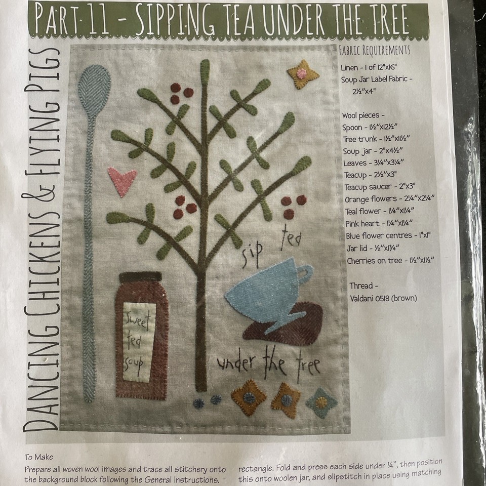 Qty/9 Dancing Chickens & Flying Pigs Applique Quilt Square Kits by Anni ...